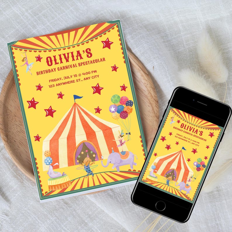 Circus Birthday Invitation | Editable Carnival Party Invite (5x7 ...