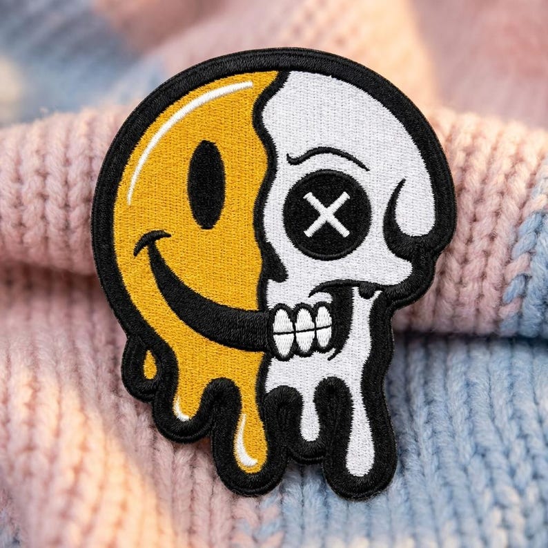 Smile Skeleton Embroidered Patch, Funny Happy Skull Iron on Sew on ...