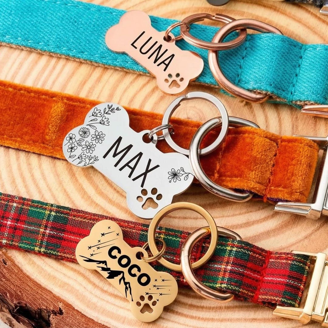 Personalized Bone Dog Tag, Engraved Pet ID, Multiple Colors - Etsy