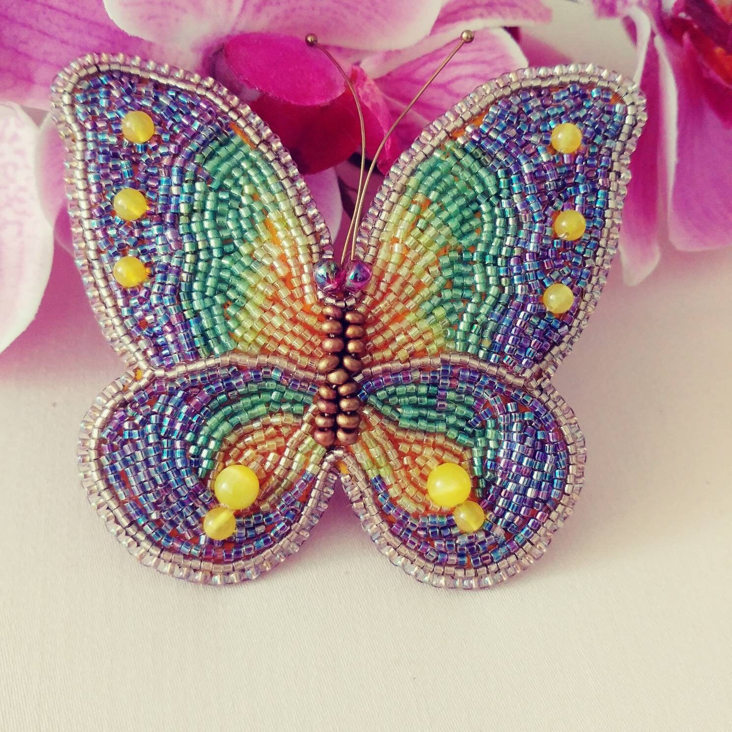 Butterfly Brooch. Beaded Butterfly Brooch. Beaded Insect Brooch. Bead ...