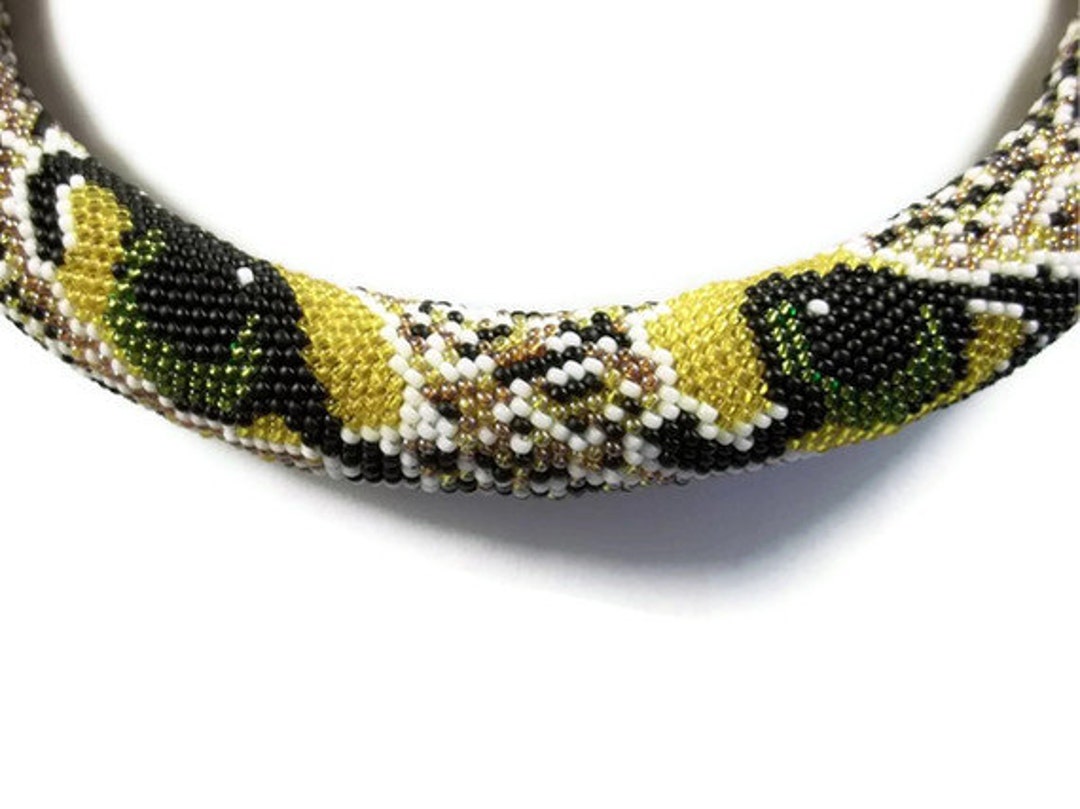 Bead Crochet Necklace. Tyger's Eyes Motif. - Etsy