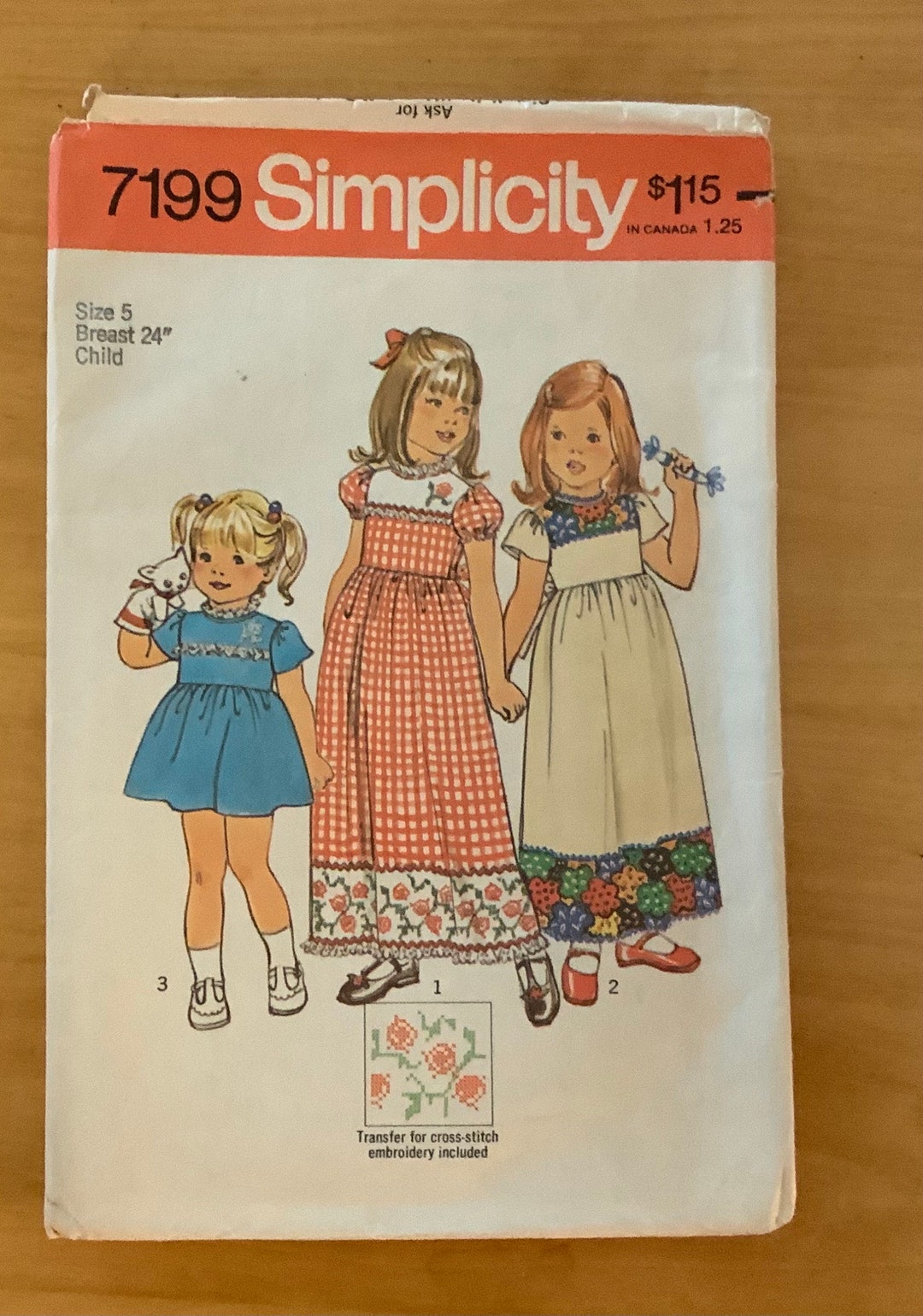 Simplicity Sewing Pattern 7199 Vintage 1975 Girls Dress in 2 Lengths ...
