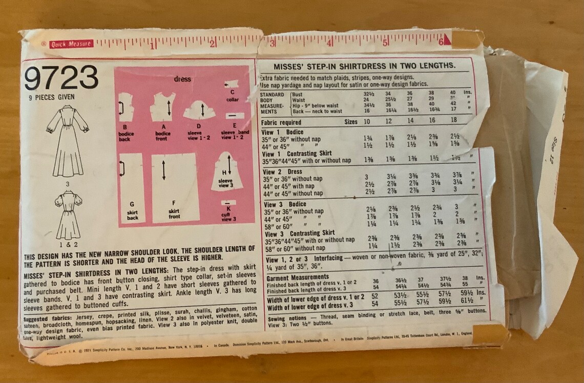 Simplicity Vintage Sewing Pattern 9723 Misses Size 12 Step in Shirt ...