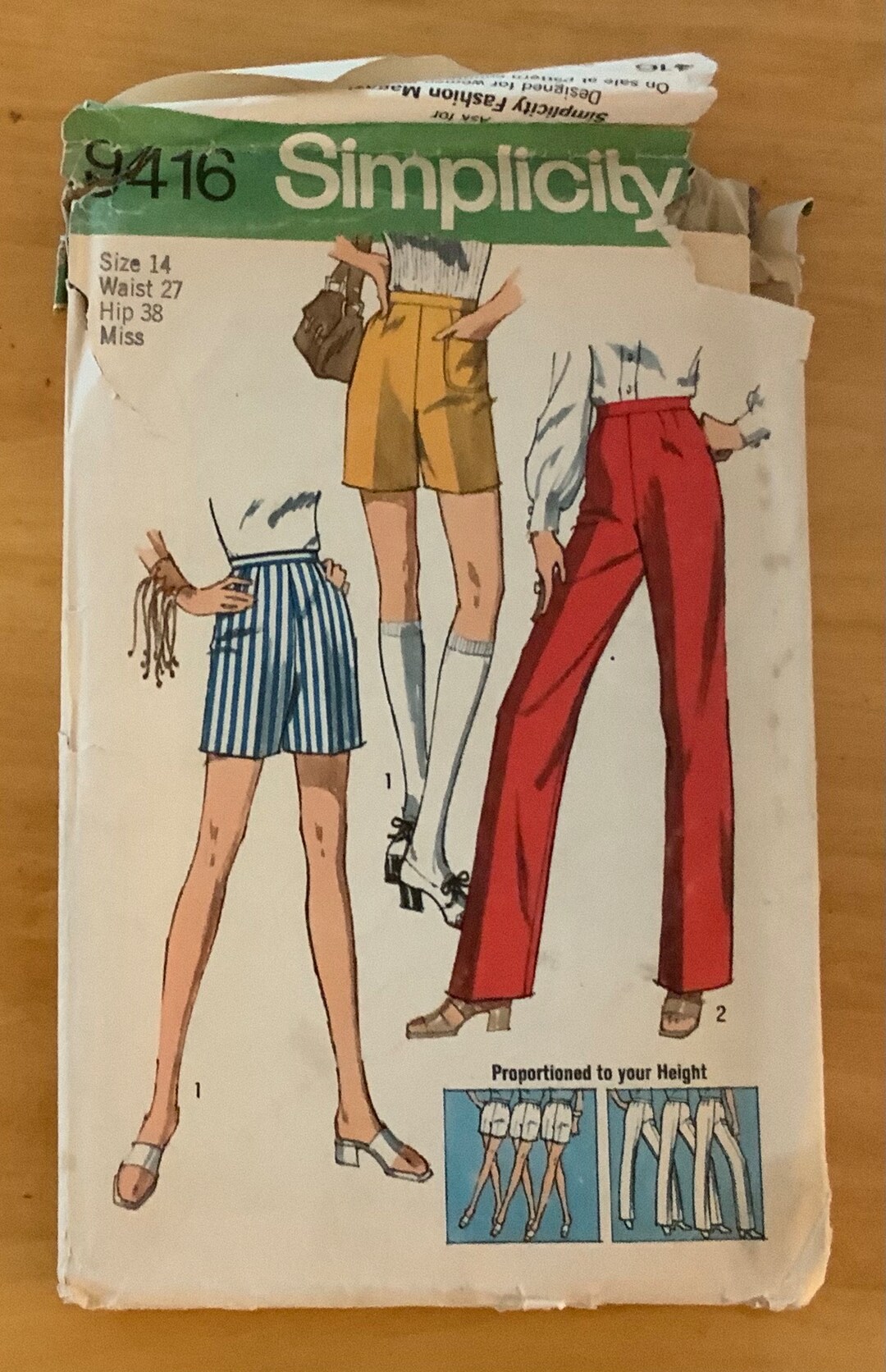 Simplicity Vintage Sewing Pattern 9416 Size Miss 14 Pants and Shorts ...