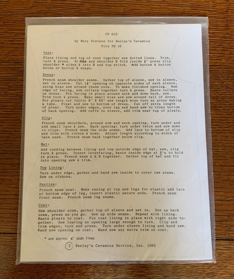 Seeley’s Doll Patterns - Vintage Porcelain Doll Sewing Pattern - CP603 ...