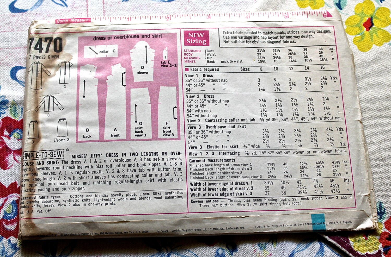 Simplicity Sewing Pattern Dress 7470 1967 - Etsy