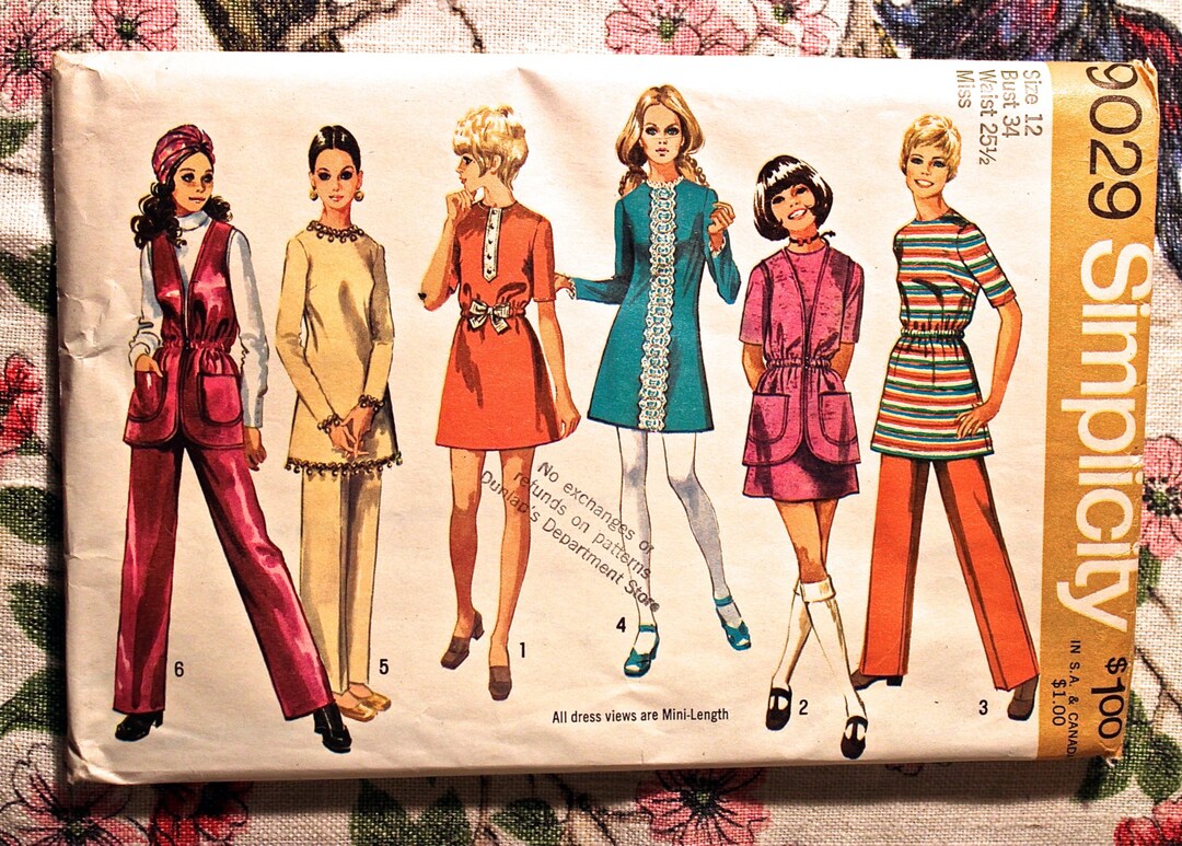 Simplicity Sewing Pattern 9029 Vintage 1970 Minidress Pants and Vest ...