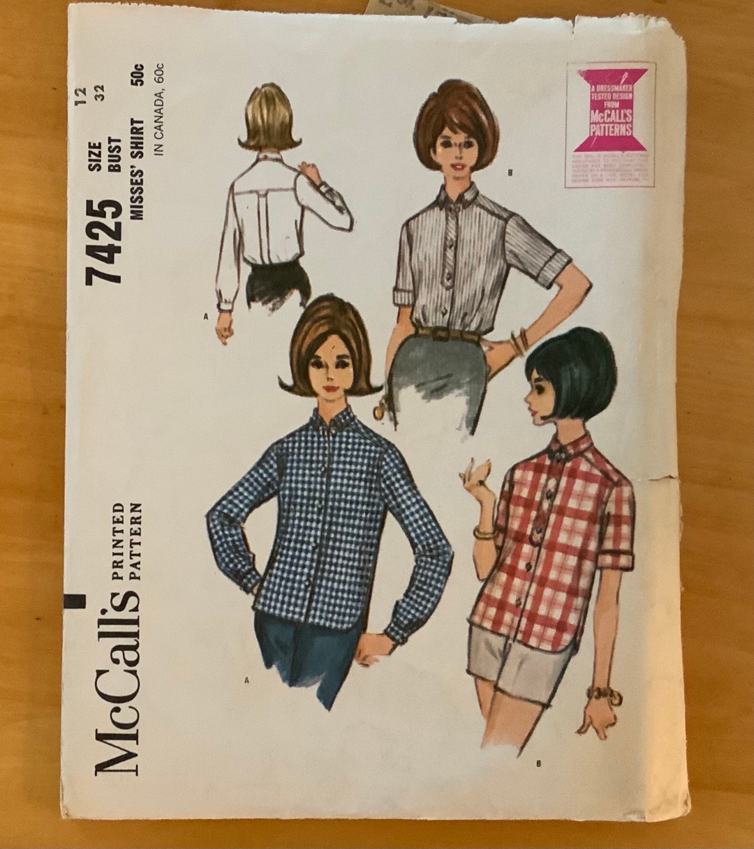 Mccall's Vintage Sewing Pattern 7425 Size Misses 12 Mod Shirt 1965 - Etsy