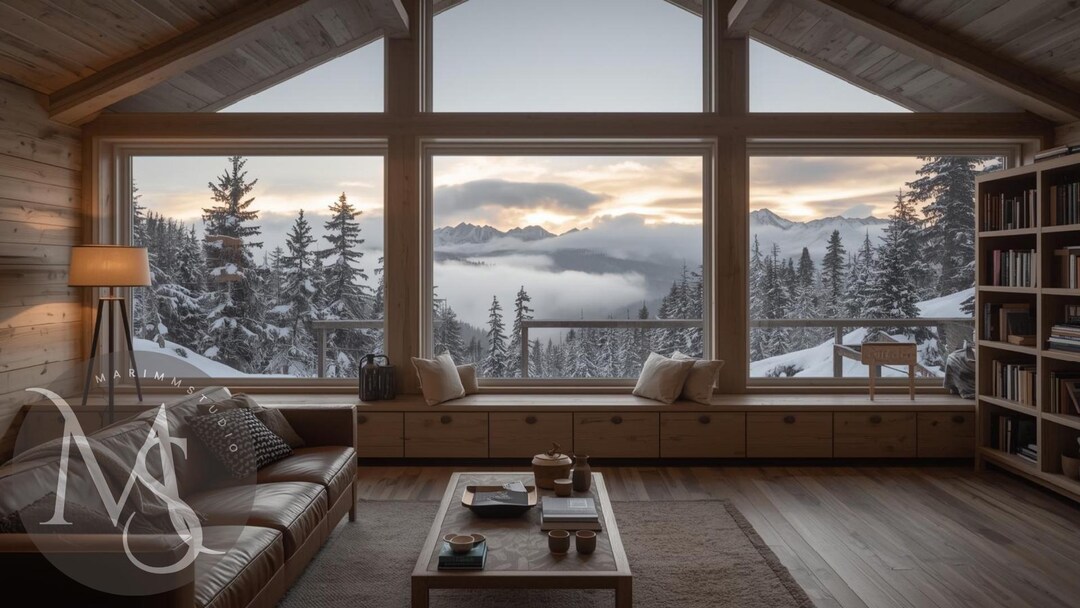 Winter Mountain Cabin Zoom Background Virtual Office for Online ...