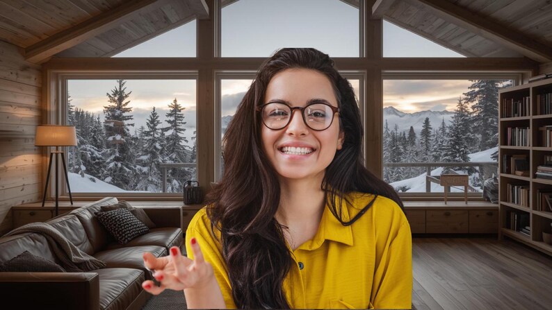 Winter Mountain Cabin Zoom Background Virtual Office for Online ...