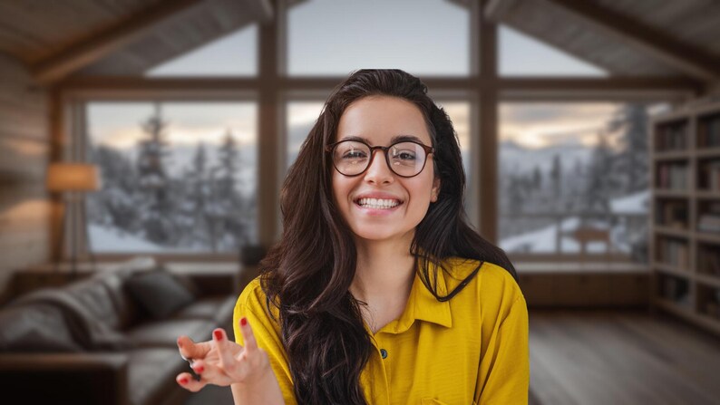 Winter Mountain Cabin Zoom Background Virtual Office for Online ...