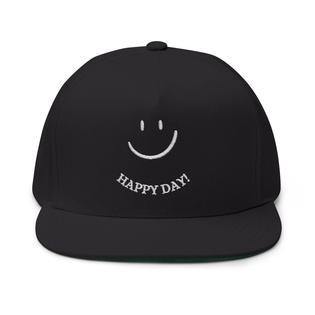 Smiley Face Flat Bill Cap | Embroidered Smiley Hat - Etsy
