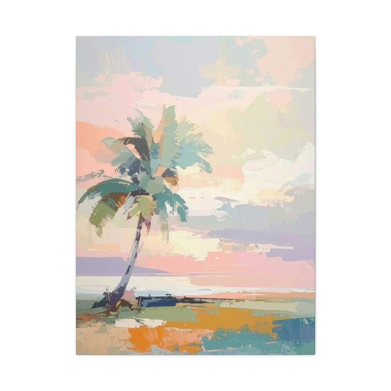 Pastel Palm Tree Coastal Painting Matte Canvas - Etsy