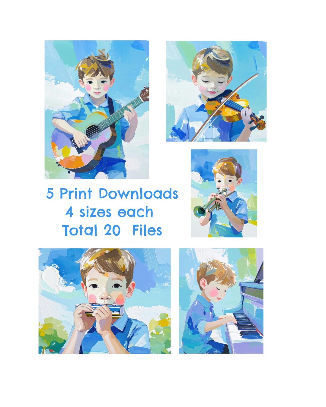 Coastal Nursery Musical Instrument Prints | Boys Room Wall Art (digital ...