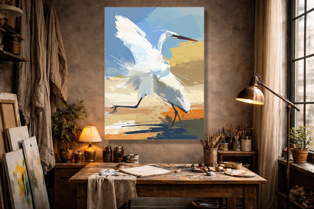 Coastal Decor Large 30x40 Canvas Running Egret - Etsy