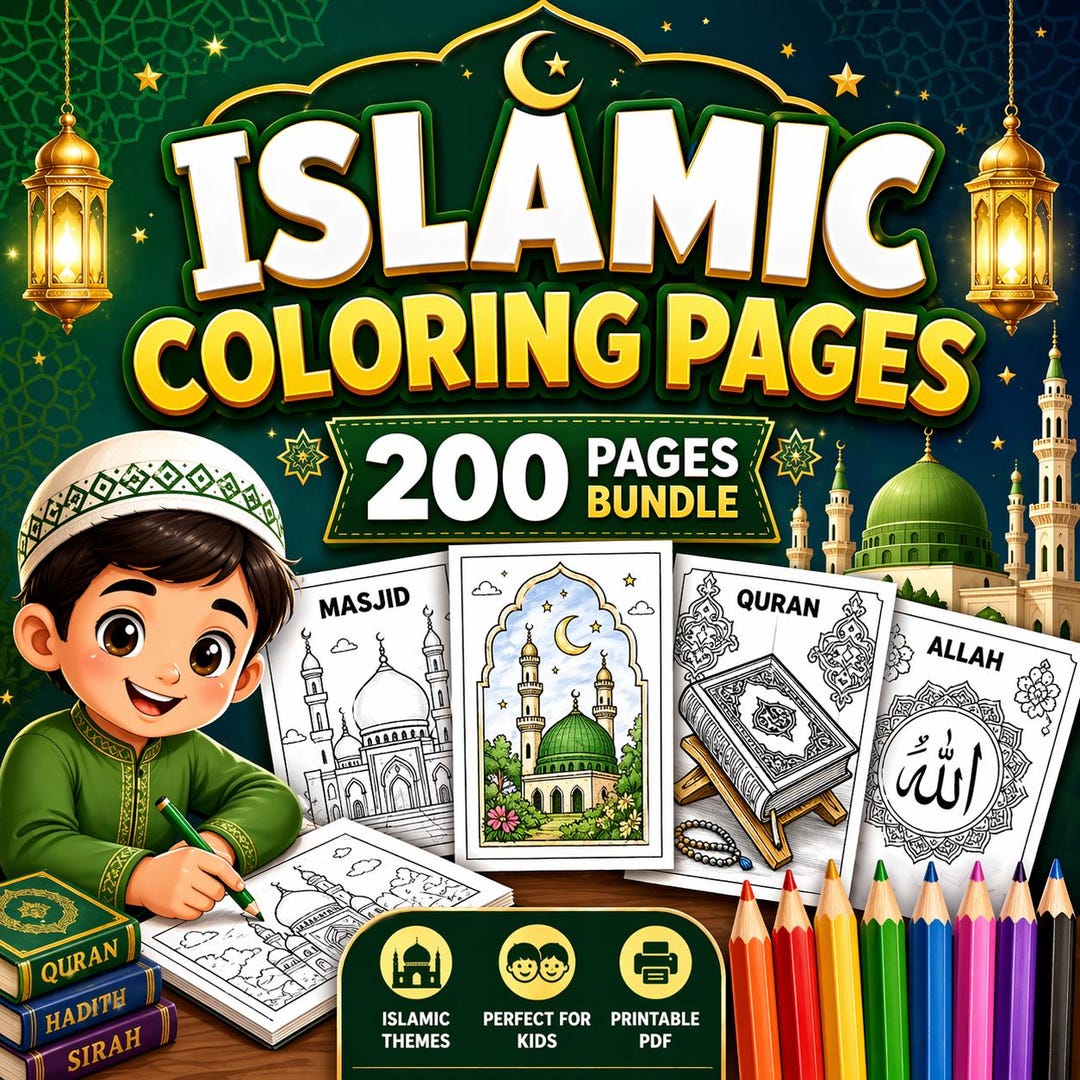 Islamic Coloring Pages for Kids, 200 Pages Bundle, Muslim Coloring Book ...