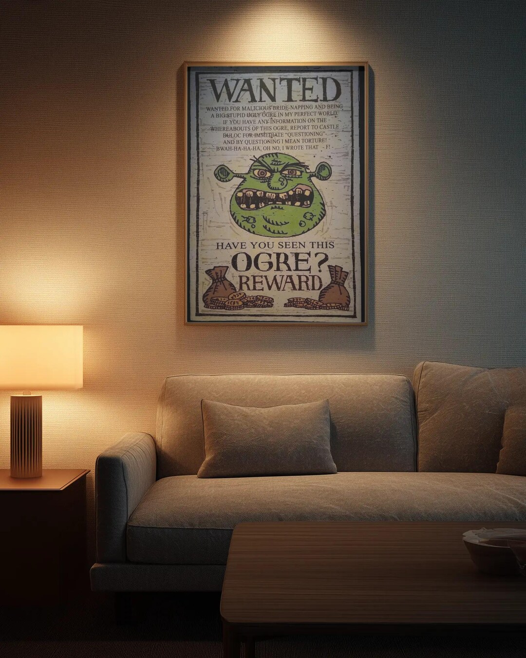 Shrek Wanted Poster - Ogre Art Print, Far Far Away Movie Wall Decor ...