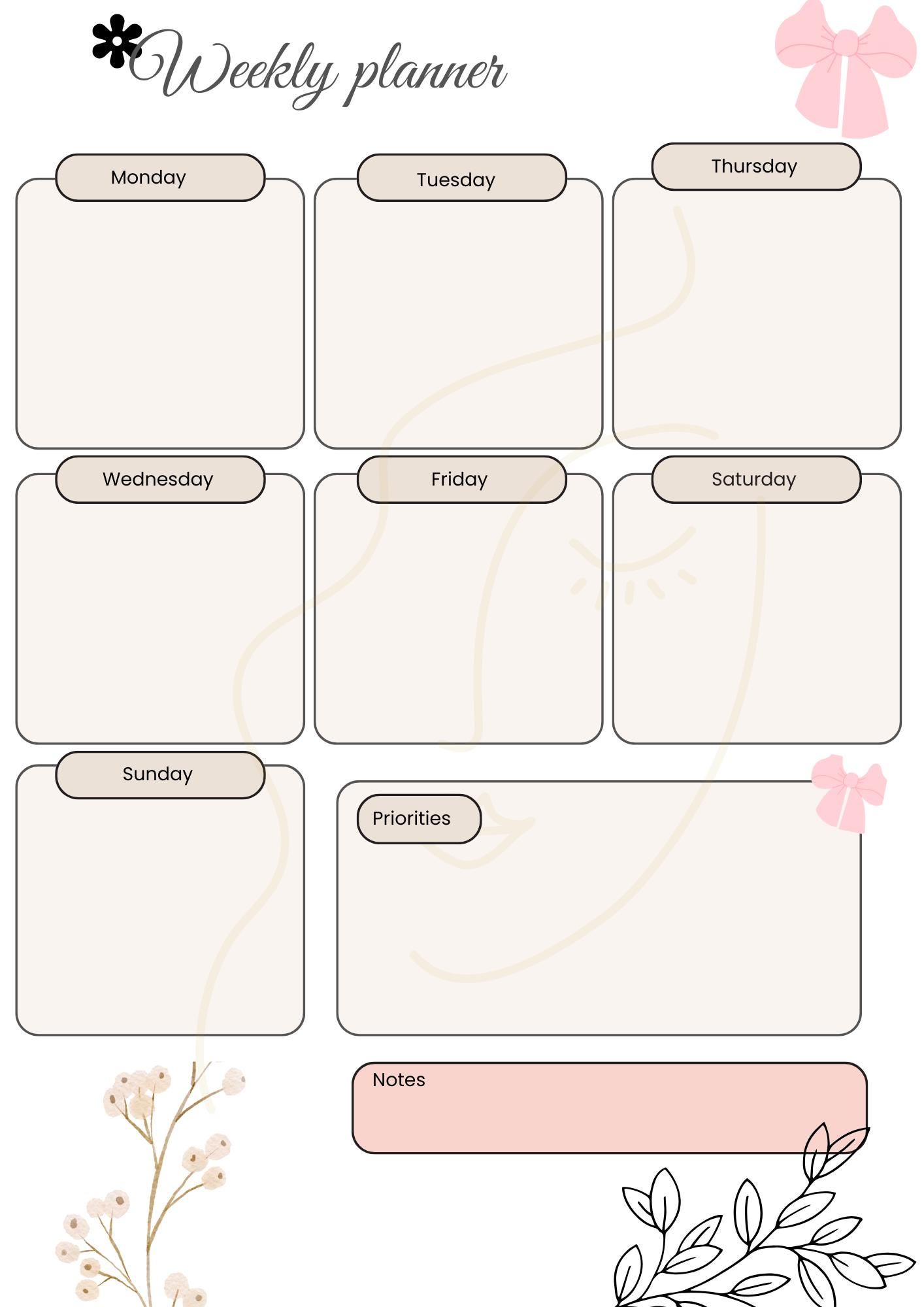 Minimal Weekly Planner Printable | Digital PDF | Simple & Clean Layout ...