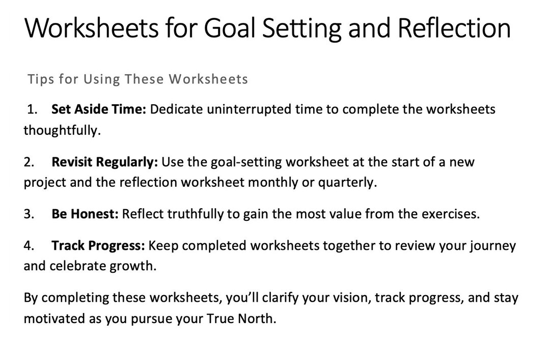 Goal Setting and Reflection Worksheets From the Compass Within ...