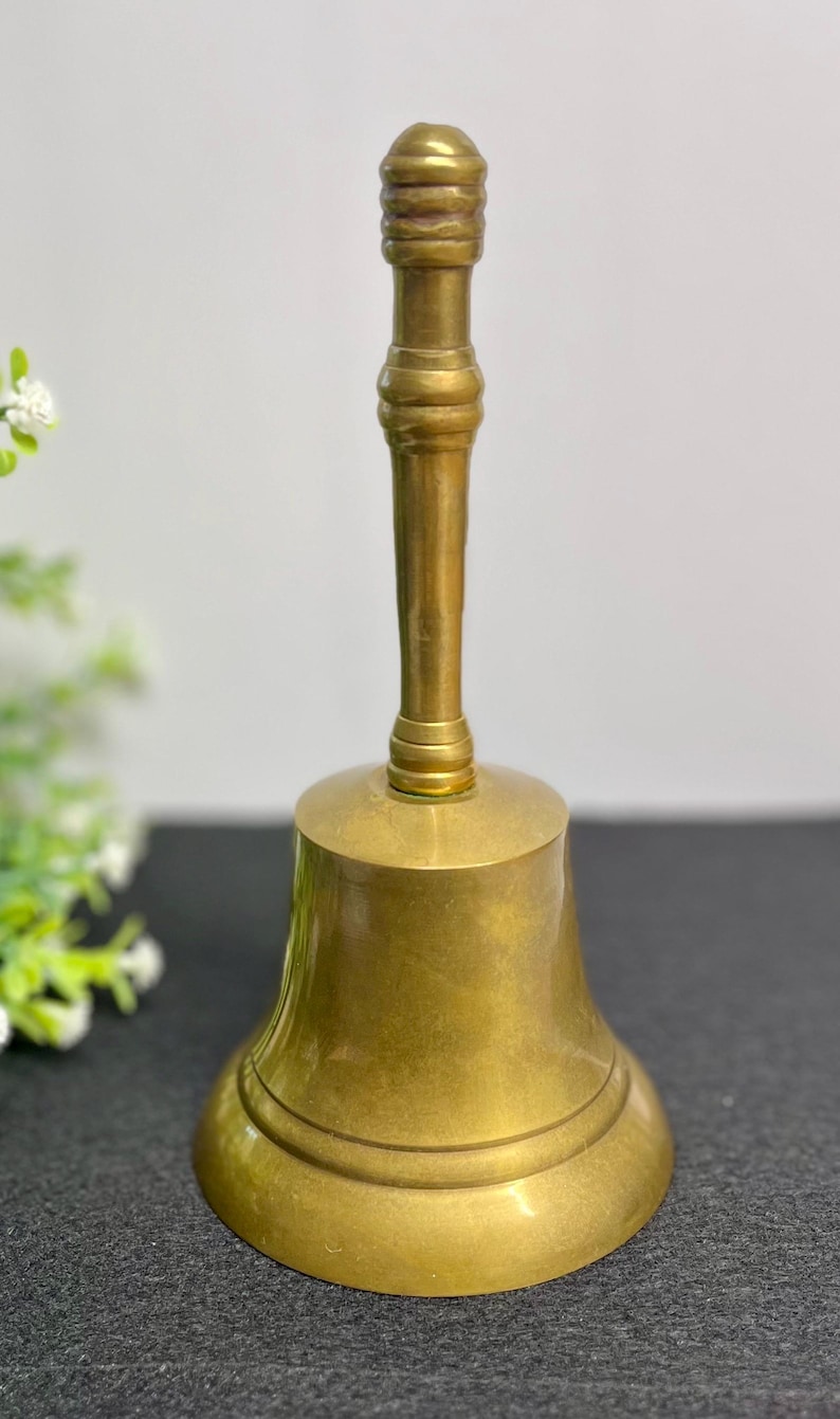 Vintage Brass School Bell, 7.5 Inch Handheld Dinner Bell - Etsy