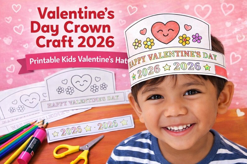 Valentine's Day Crown Craft | Kids Coloring Activity (PDF Pattern 2026 ...