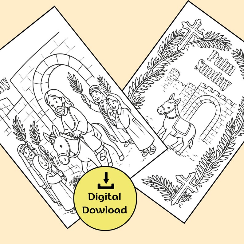 Palm Sunday Coloring Pages for Kids | Jesus Entry Jerusalem (digital ...