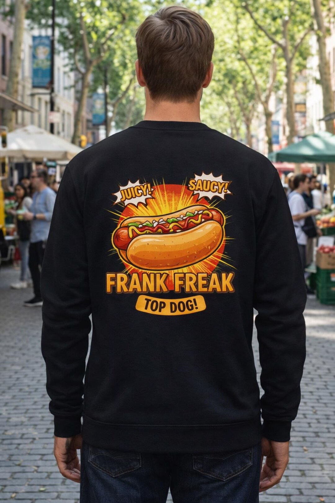 Frank Freak Hot Dog Illustration Sweatshirt | Juicy Saucy Retro Top Dog ...