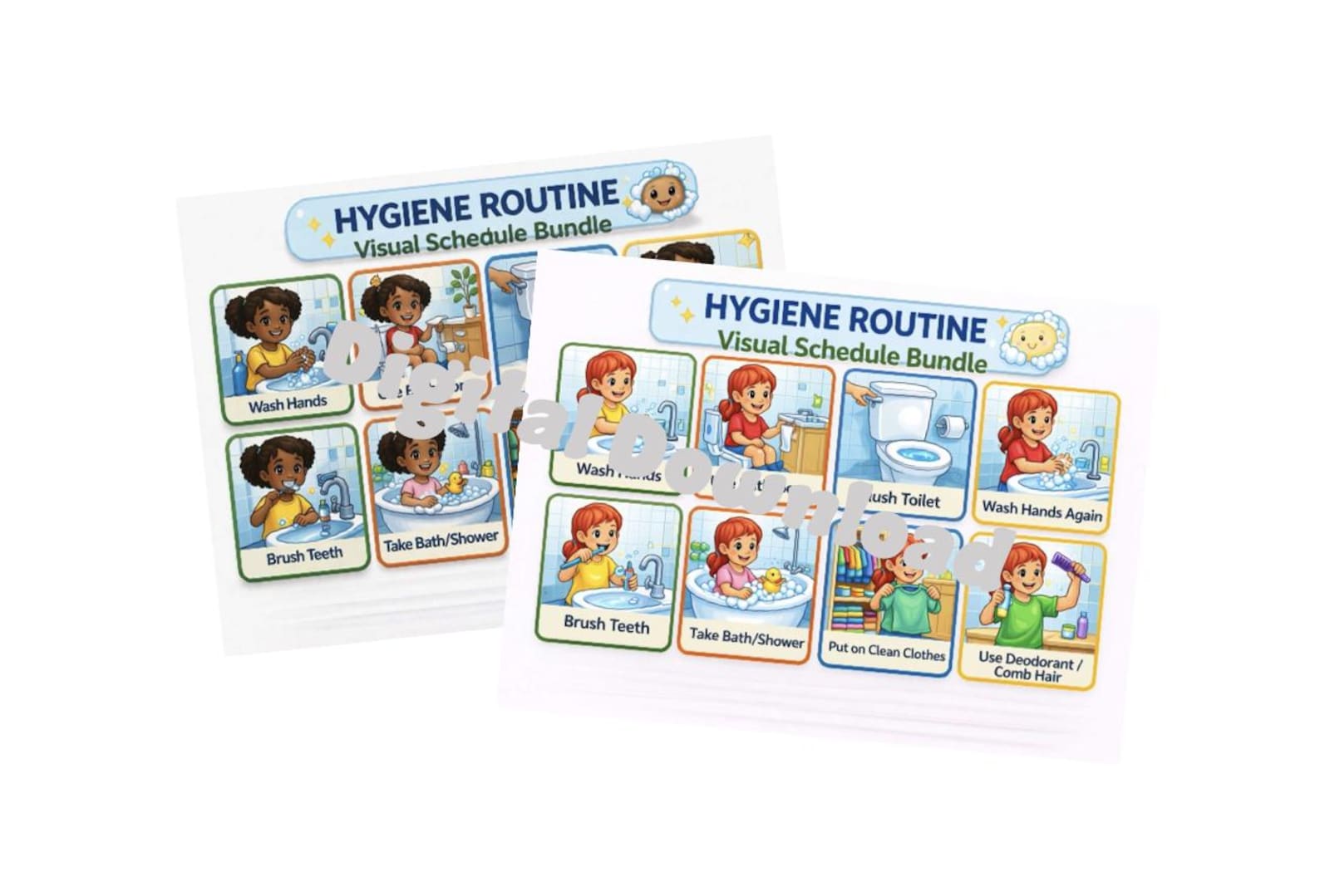Hygiene Routine Visual Schedule Bundle | Boys & Girls Daily Routine ...