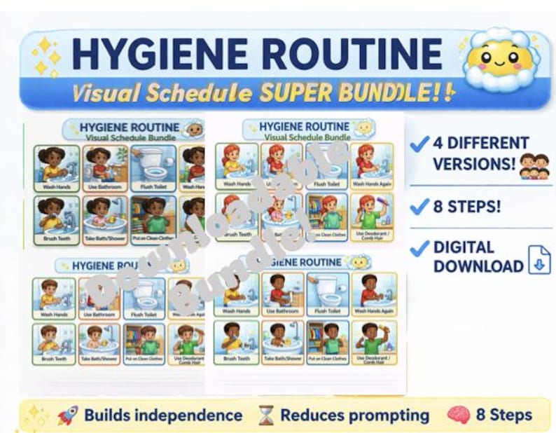 Hygiene Routine Visual Schedule Bundle | Boys & Girls Daily Routine ...