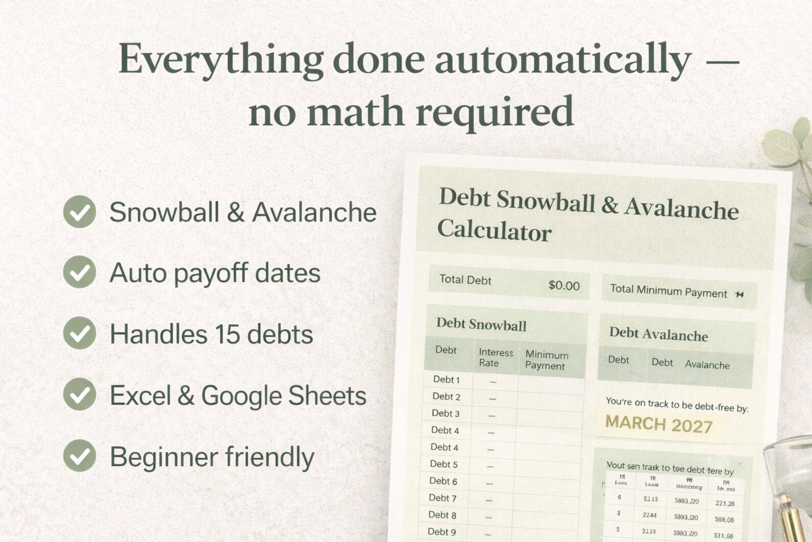 Debt Payoff Spreadsheet | Debt Snowball Calculator | Debt Avalanche ...