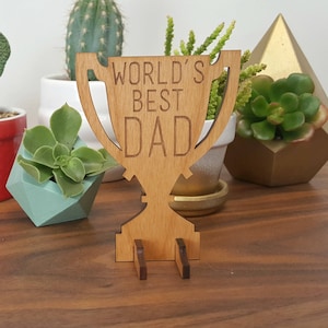 World's Best Dad Desktop Trophy - Laser Engraved Wood - Father's Day ...
