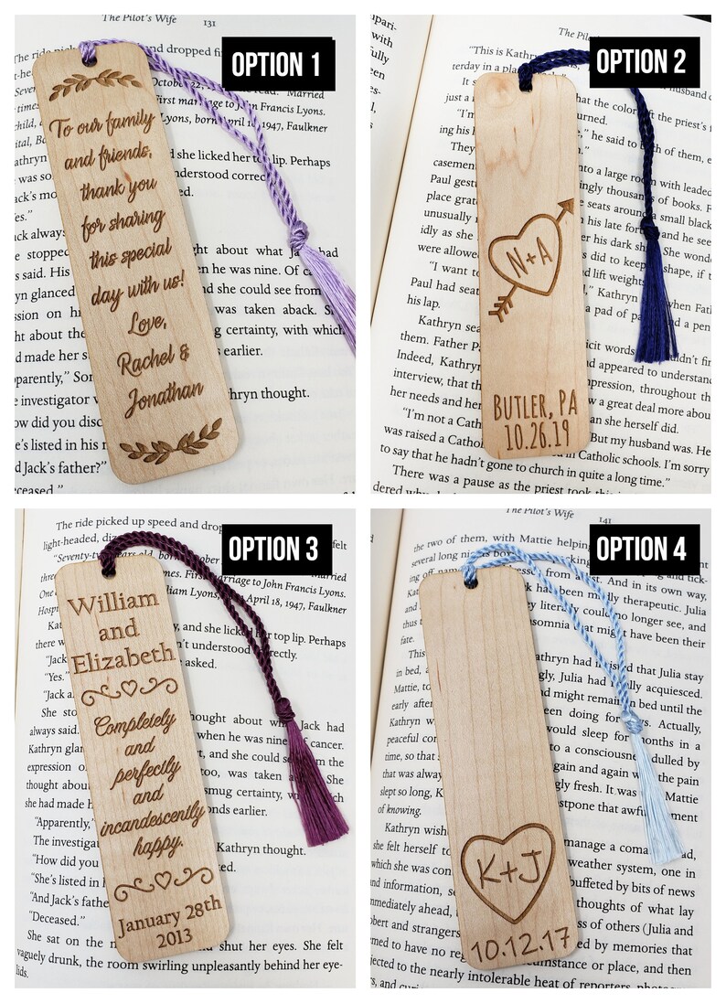 Double Sided Wedding Favor Bookmarks Maple Custom Engraved - Etsy