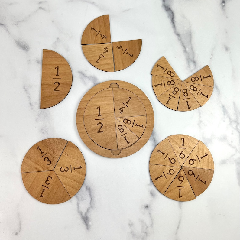 Fraction Tiles - Laser Engraved 5" Wood Circle - Learn to Count ...