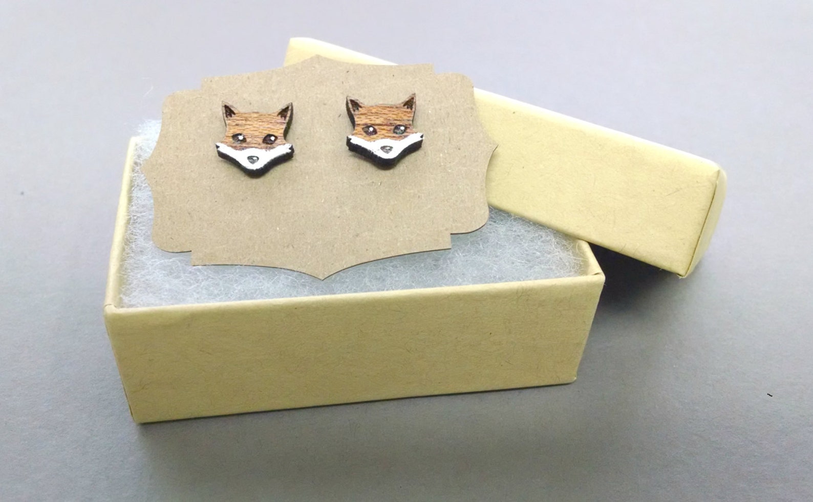 Fox Post Earrings on Mahogany Wood - Laser Engraved With Titanium Stud ...