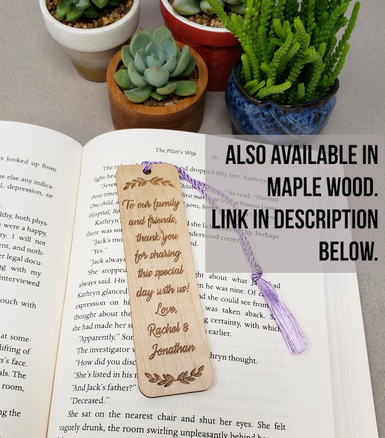 Double Sided Wedding Favor Bookmarks Custom Engraved Wood - Etsy