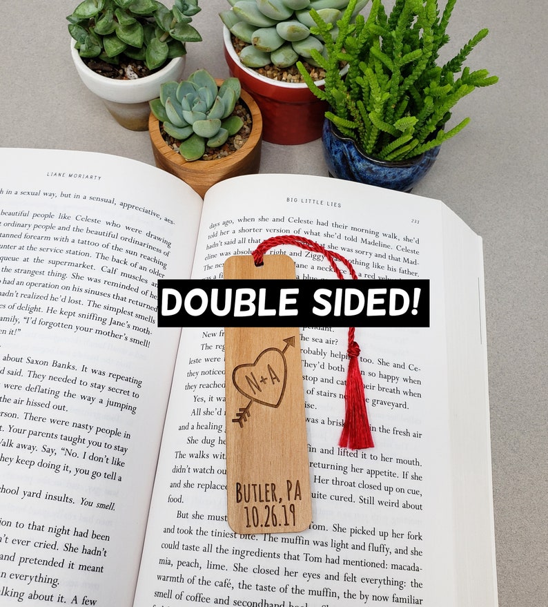 Double Sided Wedding Favor Bookmarks Custom Engraved Wood - Etsy