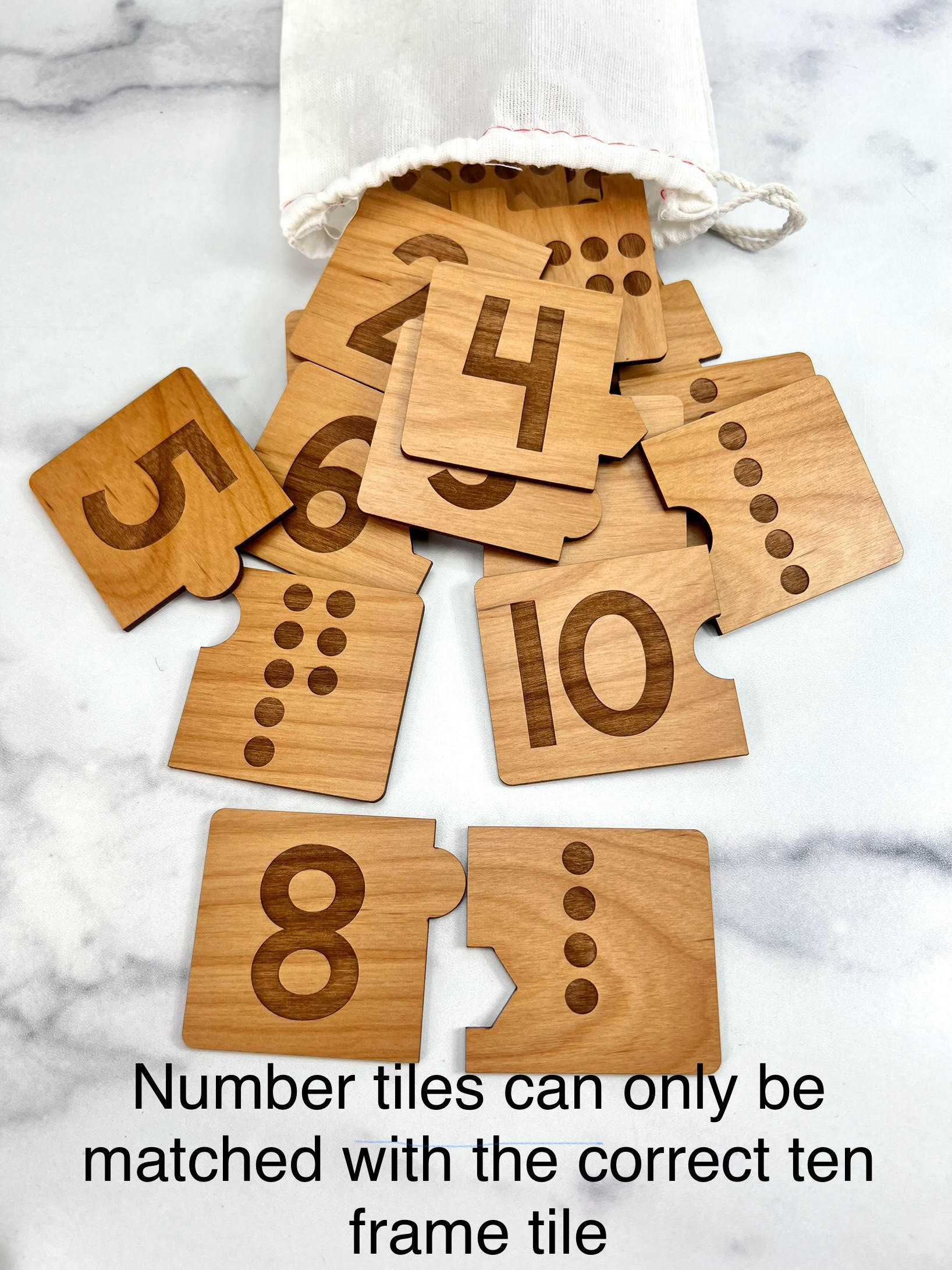Matching Number and Ten Frame Tiles - Laser Engraved 2" Wood Squares ...