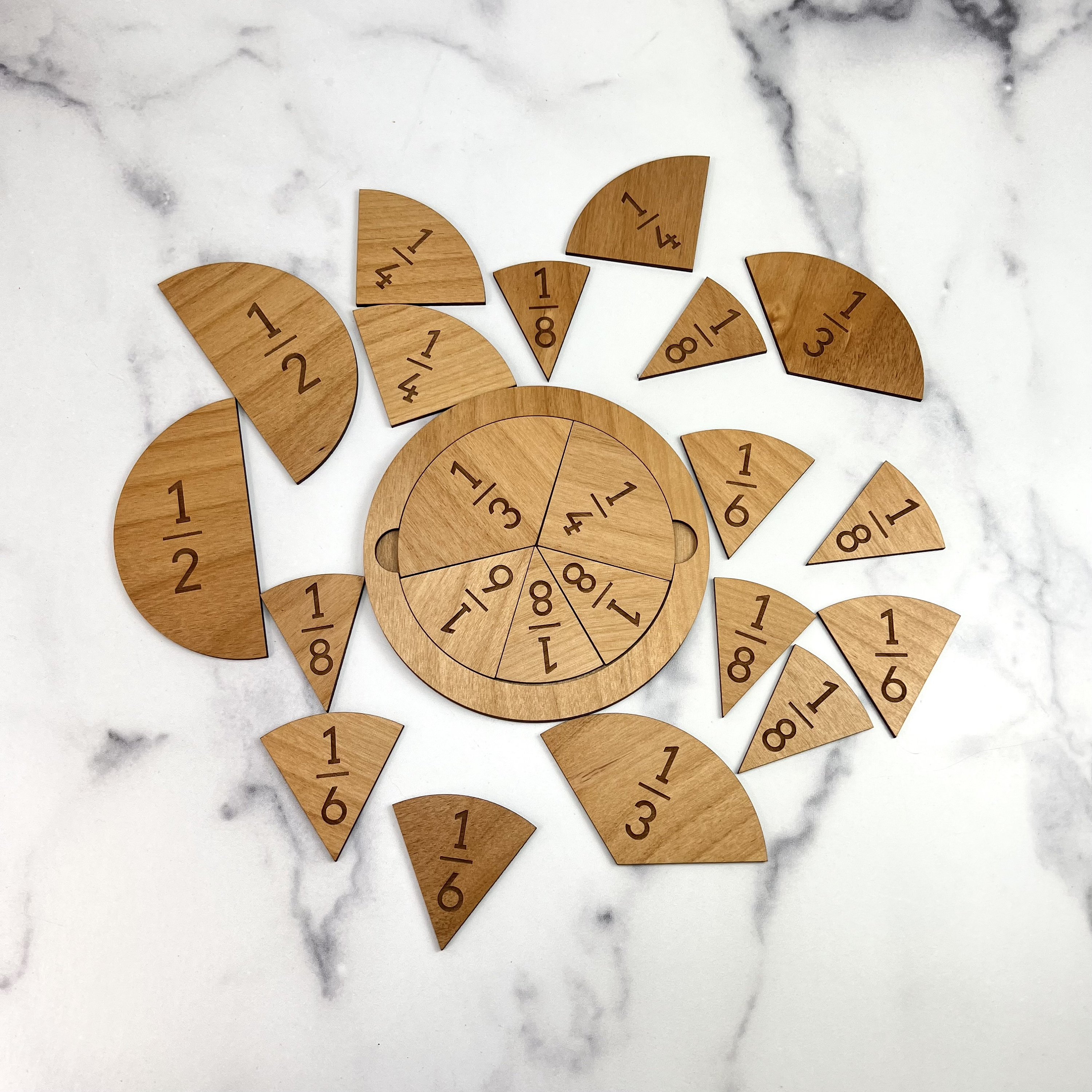 Fraction Tiles - Laser Engraved 5" Wood Circle - Learn to Count ...