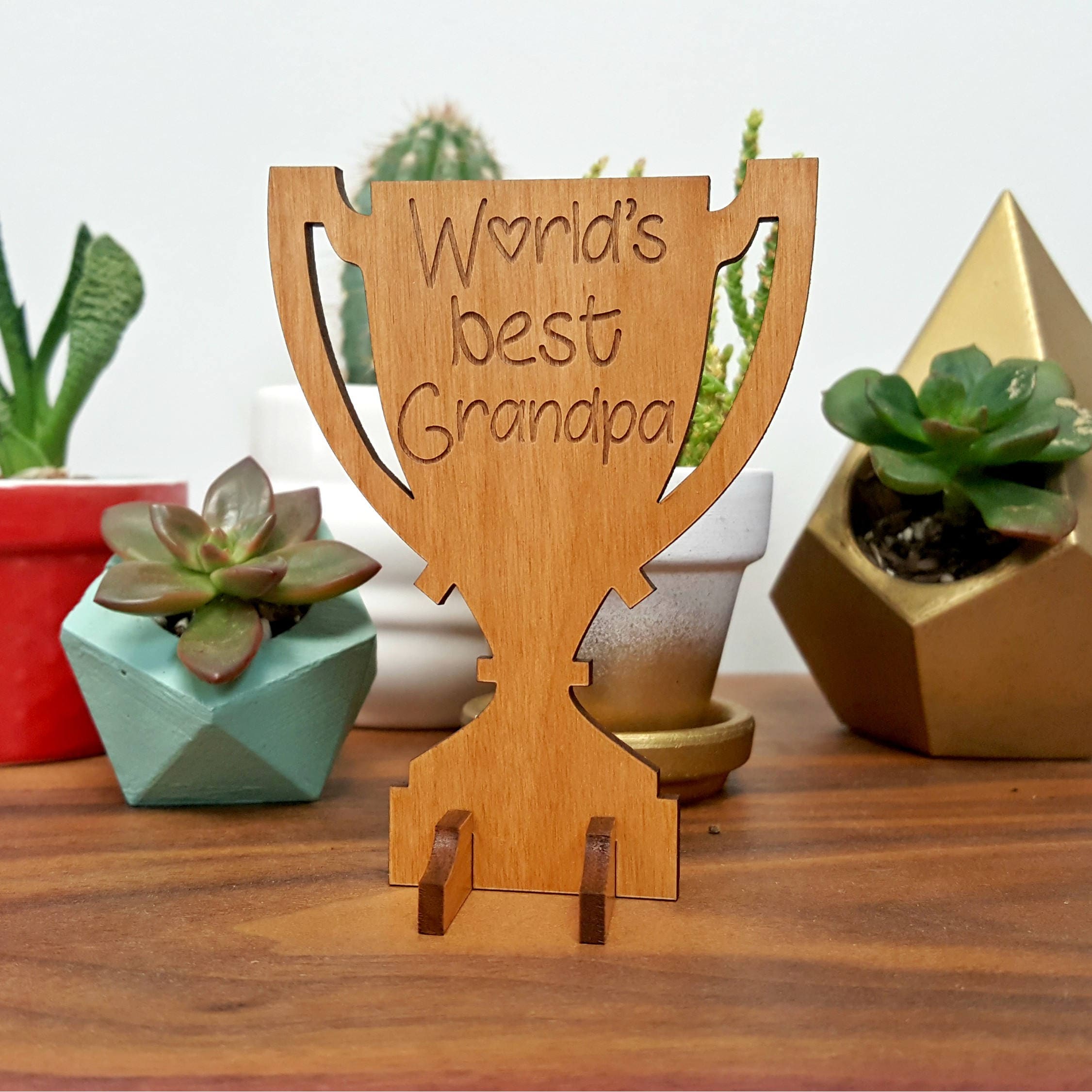 World's Best Grandpa Desktop Trophy Laser Engraved Wood - Etsy