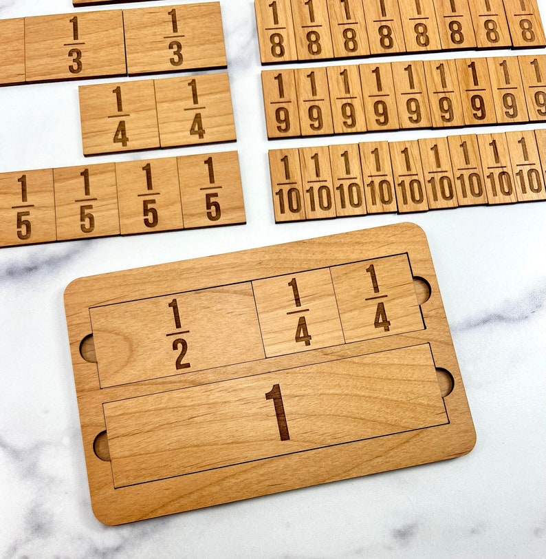 Fraction Bar Tiles and Holder - Laser Engraved Wood - Learn to Count ...