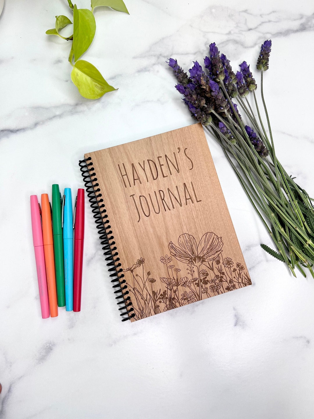 Custom Notebook - Laser Engraved Wood - Lined or Blank Pages ...