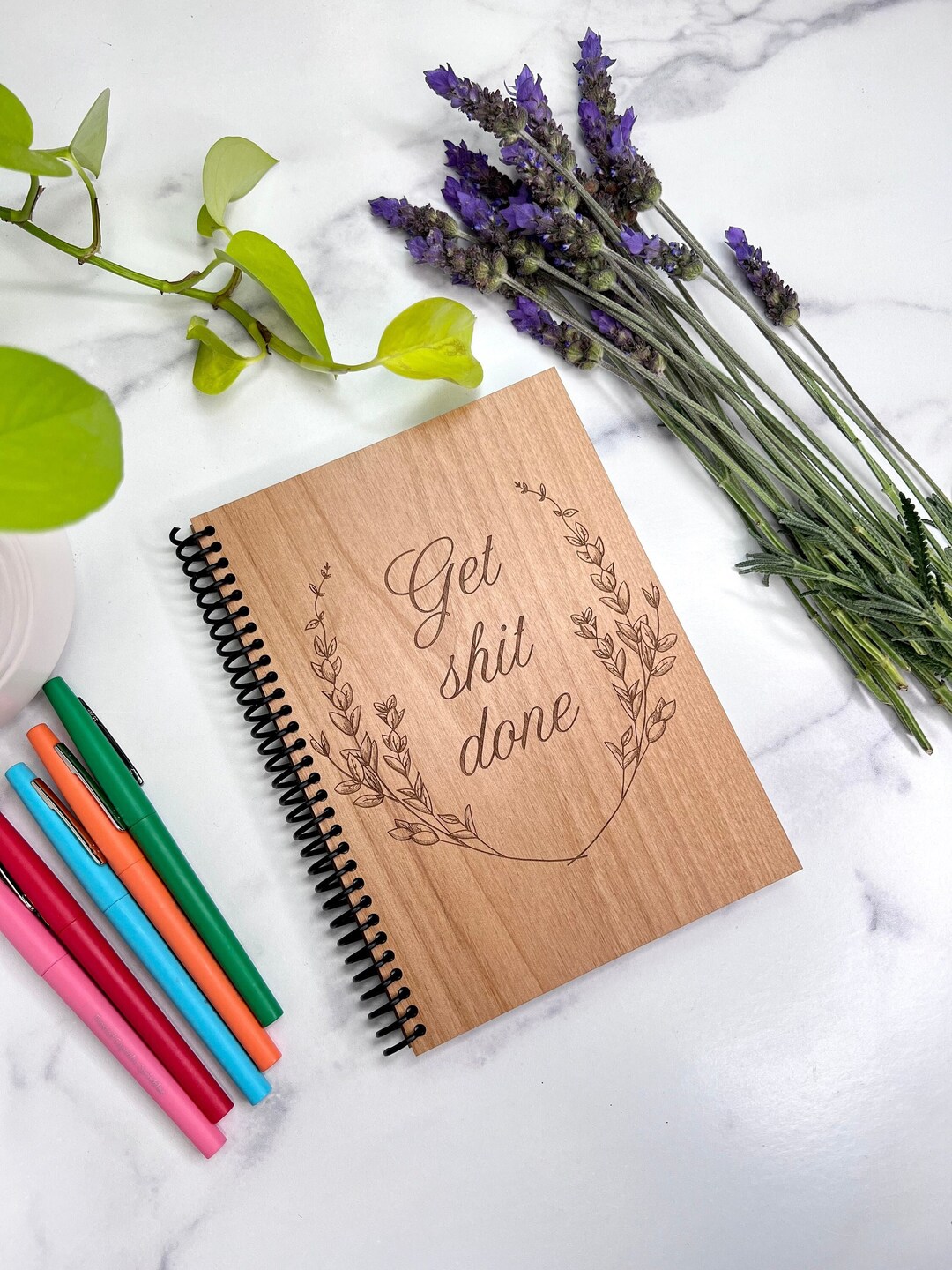 Wood Notebook Planner- Get Shit Done - Custom Engraving Option - Weekly ...