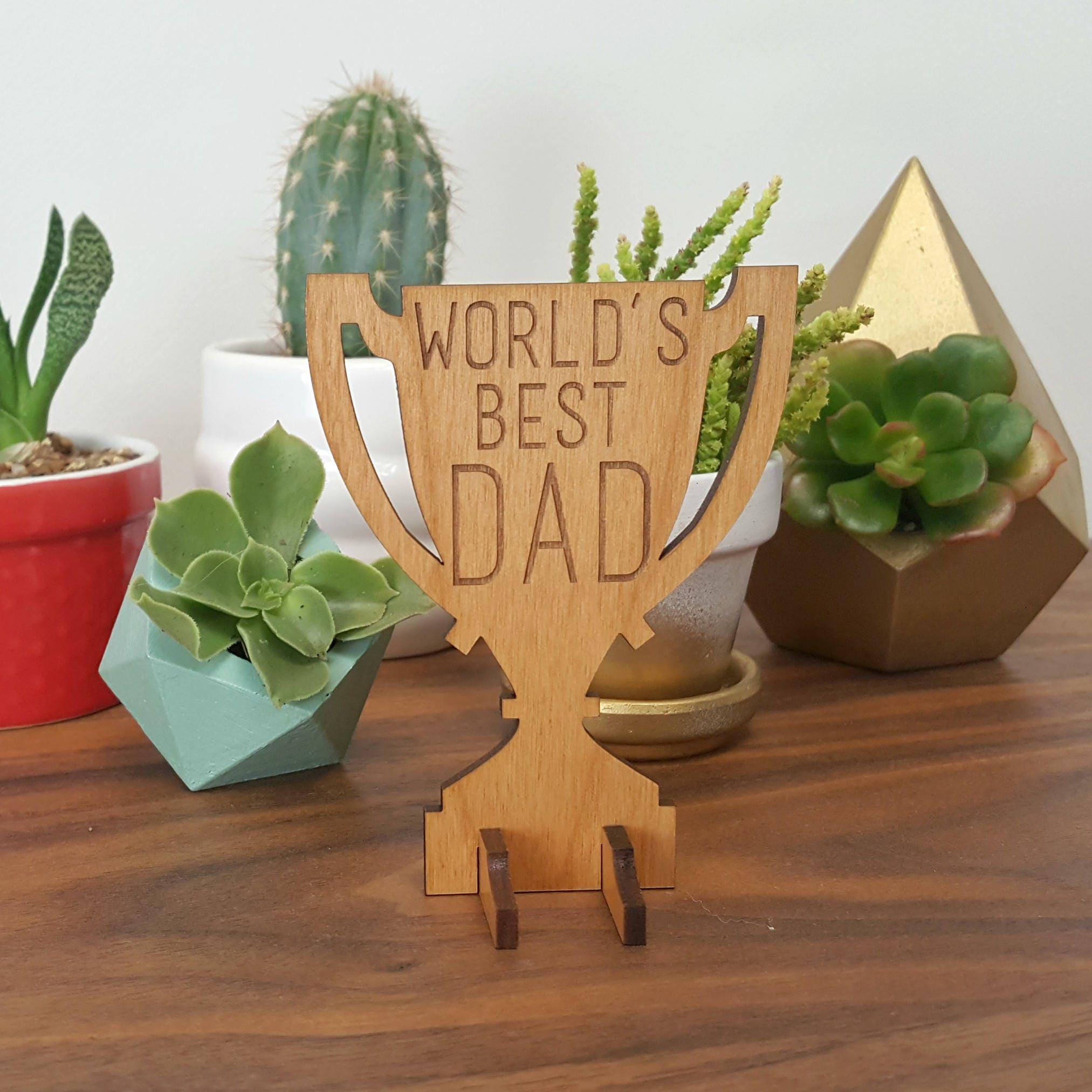 World's Best Dad Desktop Trophy Laser Engraved Wood | Etsy