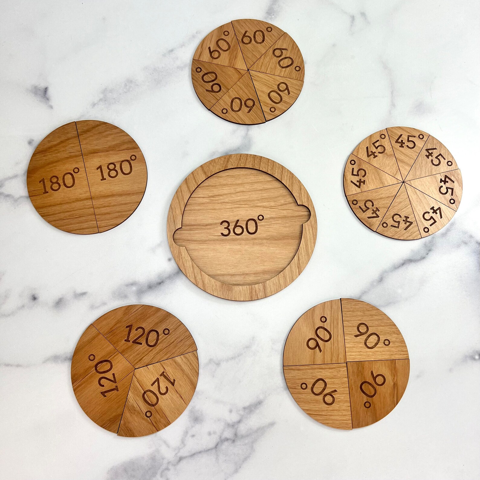 Circle Degrees and Angles - Laser Engraved 5" Wood Circle - Learn to ...