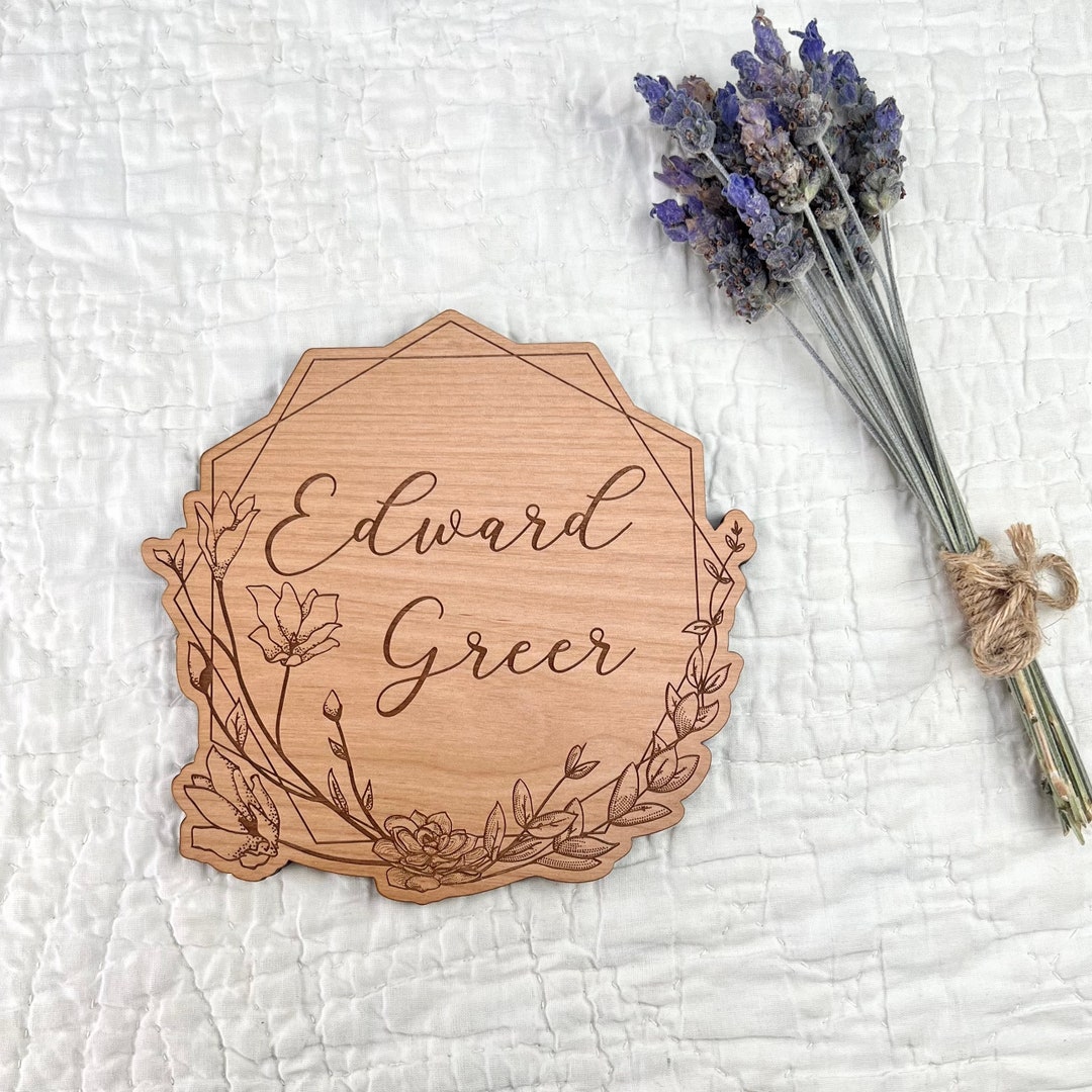 Custom Baby Announcement Sign - Laser Engraved Solid Wood - 6" X 6 ...