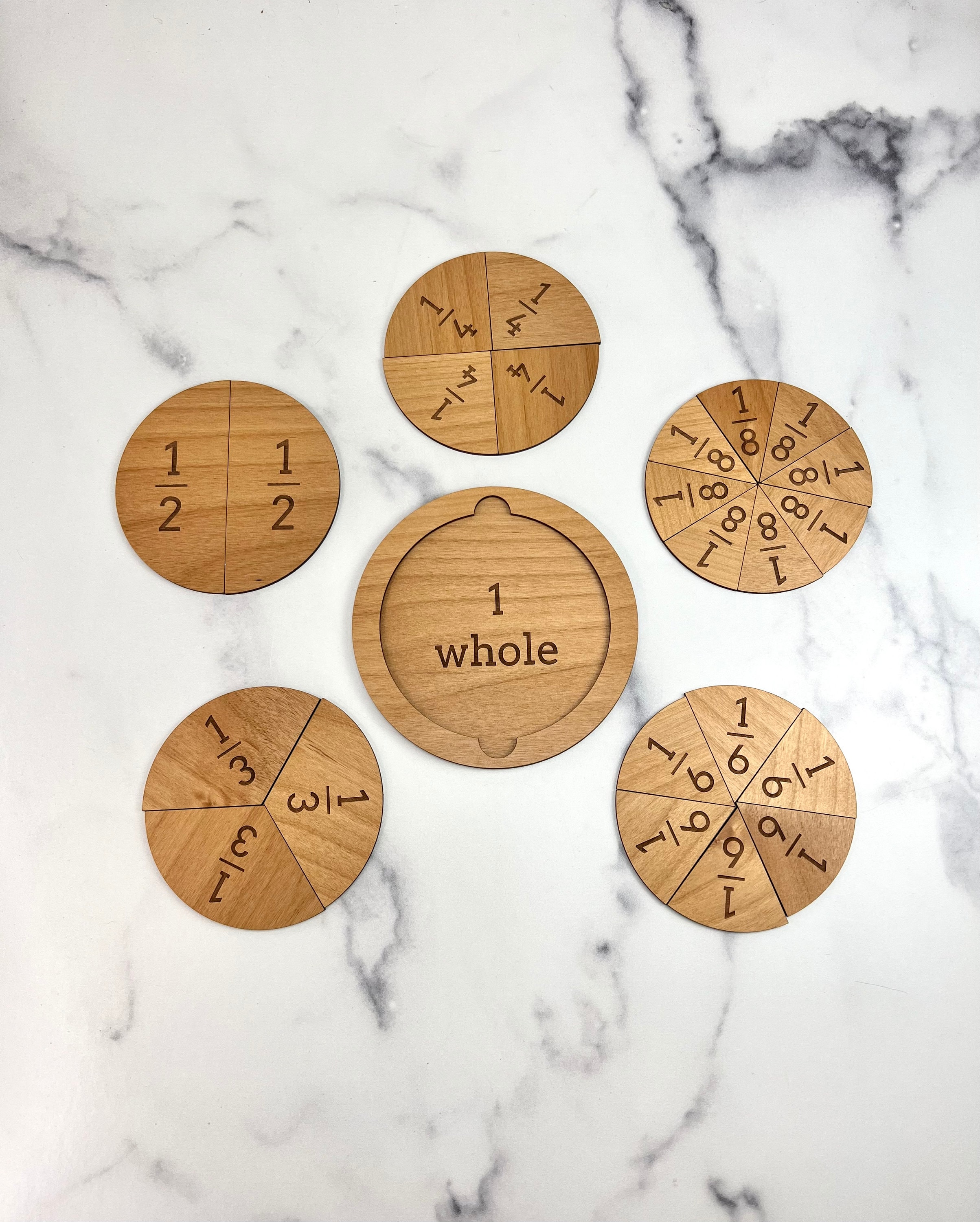 Fraction Tiles - Laser Engraved 5" Wood Circle - Learn to Count ...