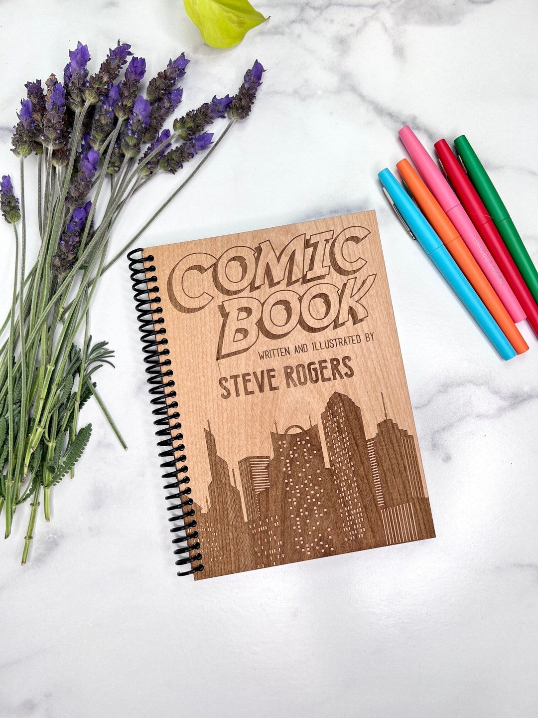 Custom Comic Book City Skyline- Blank Comic Book - Laser Engraved Wood ...