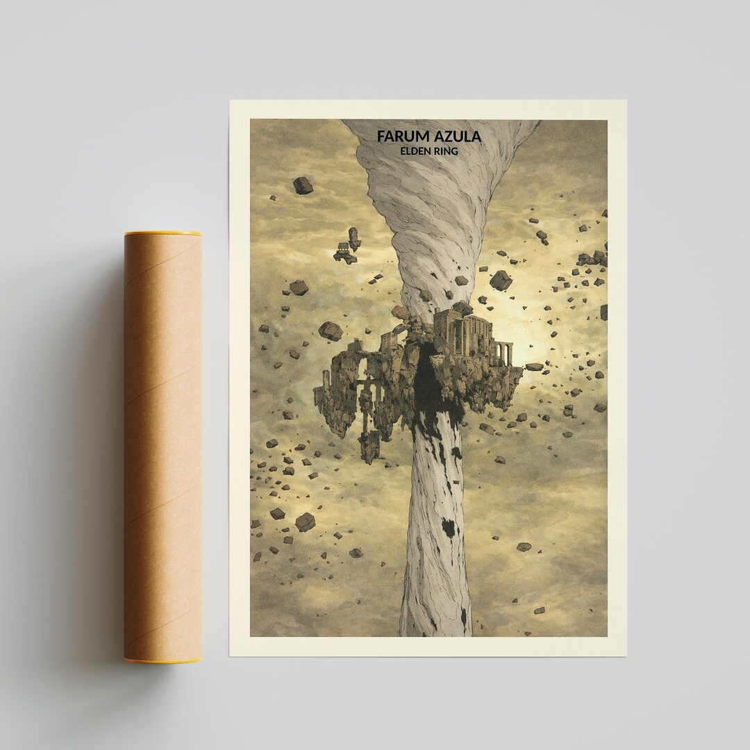 Crumbling Farum Azula Travel Poster – Floating Ruins and Stormy Sky ...