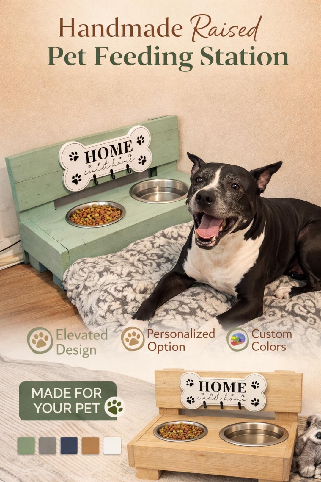 Handmade Raised Dog Feeding Station | Elevated Pet Bowl Stand | Custom ...
