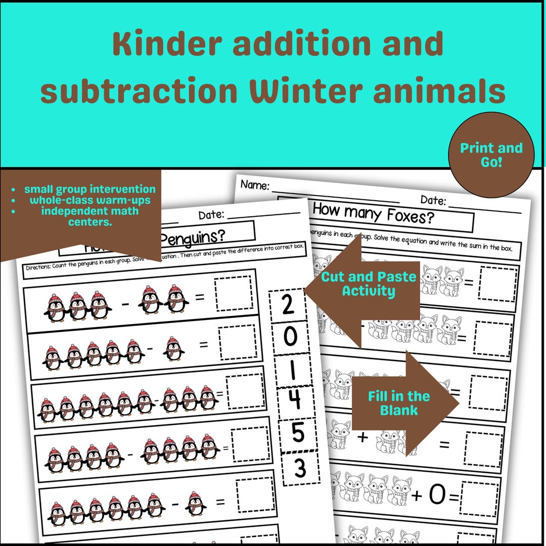 Digital Download. Addition and Subtraction Winter Animals 0-10. - Etsy